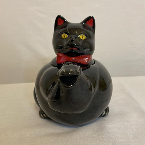 Kitchen | Vintage Mcm Redware Black Cat Tea Pot | Poshmark